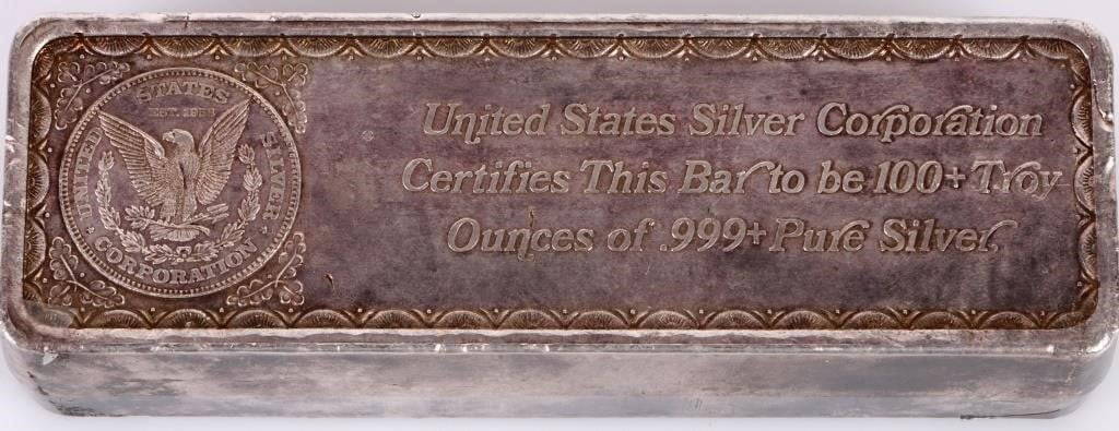 United States Silver Corporation 102 Oz Silver Bar