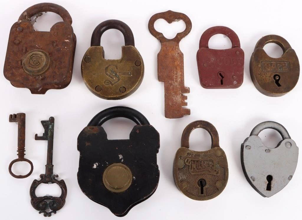 Antique Locks And Keys Collection - 7 Locks 3 Keys Auction