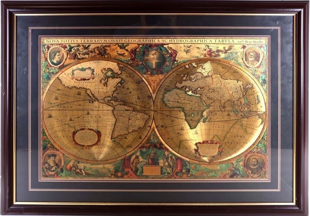 Henry Hondio Geographica Foil World Map Print Auction