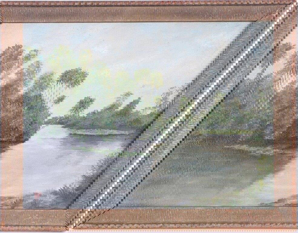 Old Florida Hp Signed Acrylic Landscape Painting Auction