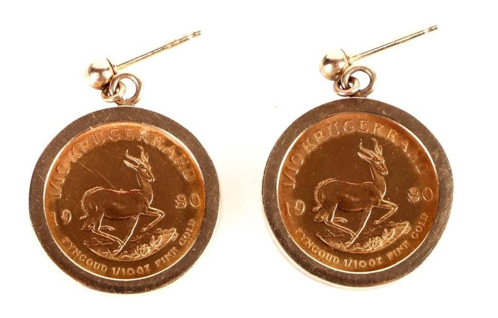 14k 1/10 Gold Krugerrand Dangle Earrings Auction