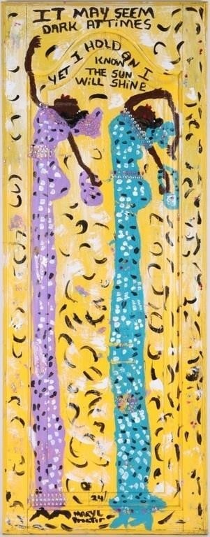 Mary L. Proctor 'it May Seem Dark' Oil On Door Auction