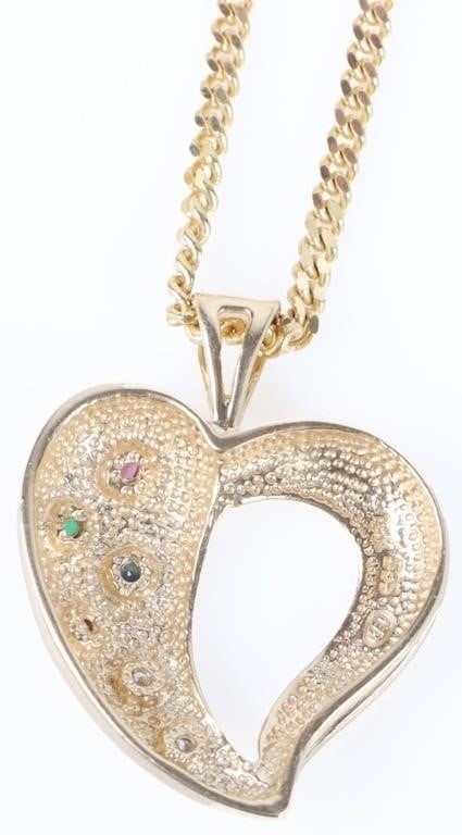 14k Yellow Gold Heart Birth Stone Necklace Auction