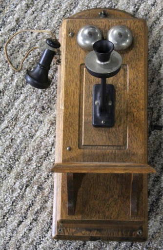 Antique Oak Wall Telephone Hand Crank