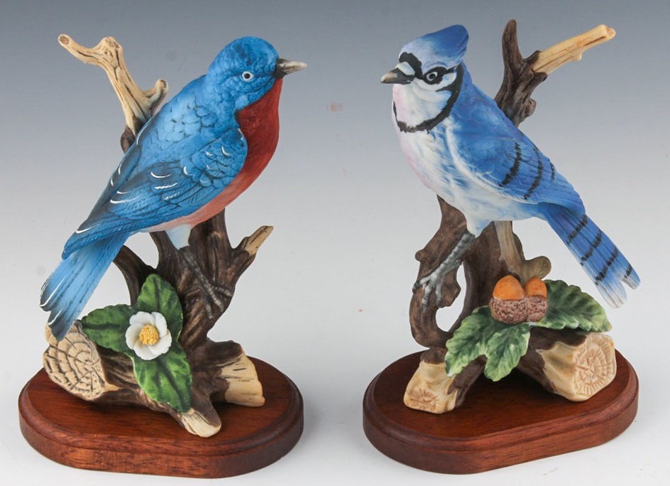 Pair Of D. Grossman Bird Figurines Blue Jay Robin