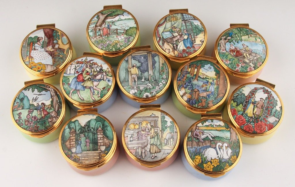 12 Franklin Mint Poetry Of Love Enamel Boxes