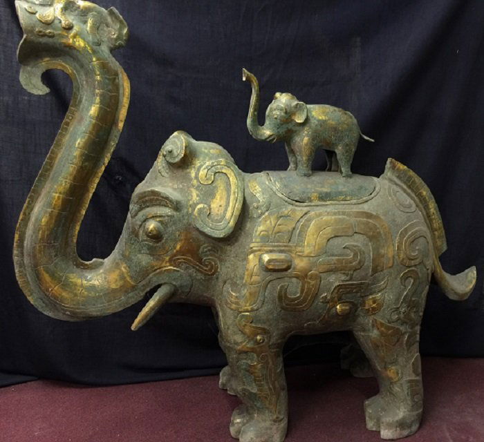 Antique Bronze Elephant Container With Lidded Elephant