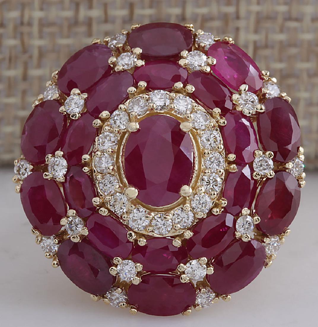 13.23 Carat Natural Red Ruby And Diamond Ring 18K Solid
