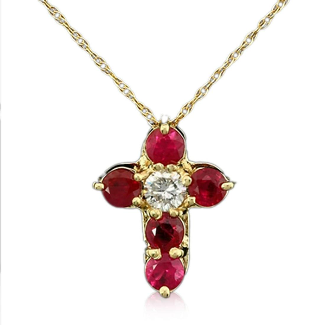 Natural Diamond & Ruby Cross Necklace 14K Yellow Gold - Mar 06, 2023 | Estate Jewelry ...