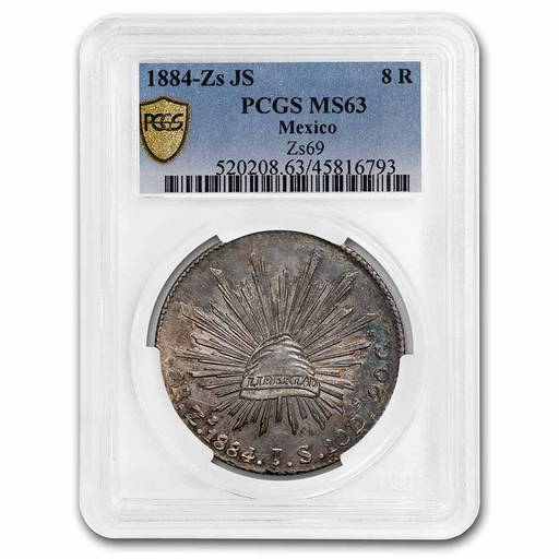 1884 Zs Js Mexico Silver 8 Reales Ms 63 Pcgs