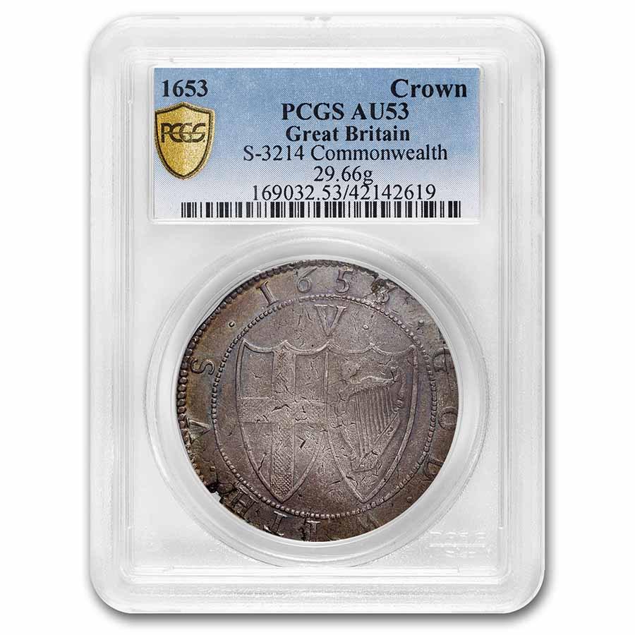 1653 Commonwealth Silver Crown Oliver Cromwell Au 53 Pcgs