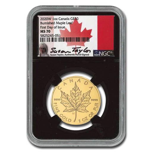 2020 W Canada 1 Oz Burnished Maple Leaf Set Ms 70 Ngc (taylor)