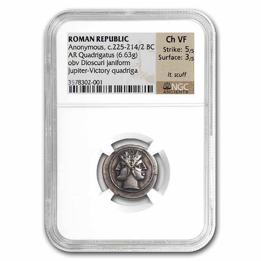 Roman Republic Silver Quadrigatus (c.225 214/2 Bc) Ch Vf Ngc