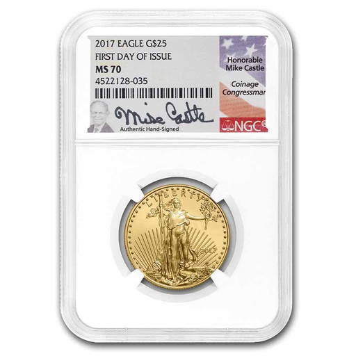 2017 1/2 Oz American Gold Eagle Ms 70 Ngc (fdi, Castle)