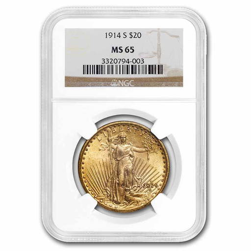 1914 S $20 Saint Gaudens Gold Double Eagle Ms 65 Ngc