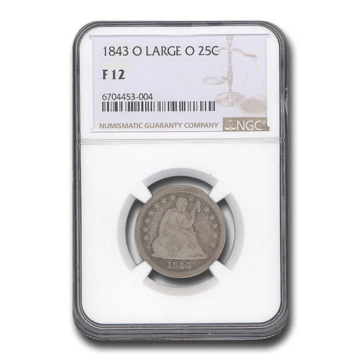 1843 O Liberty Seated Quarter Fine 12 Ngc