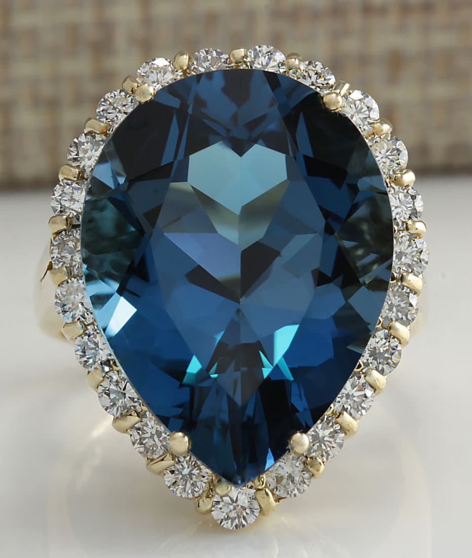 18.48ct Natural London Blue Topaz And Diamond Ring In18k Solid Yello ...