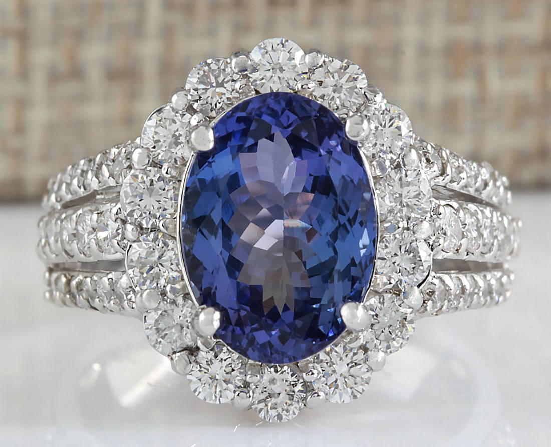 5.46carat Natural Blue Tanzanite And Diamond Ring In 18k White Gold Auction