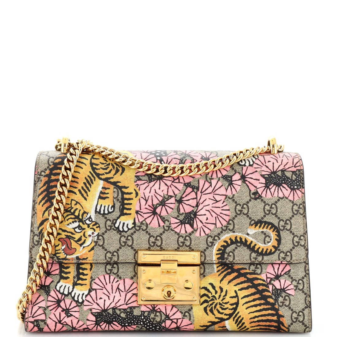 Gucci Padlock Shoulder Bag Bengal Print Gg Coated Canvas Medium Auction