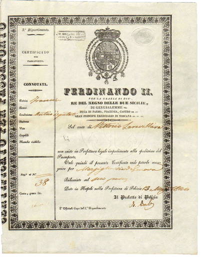 Two Sicily Kingdoms. 1844. Ancient Passport. From
