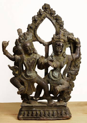 Nepal. Temple Bronze Shiva And Parvati Dancing Statue.