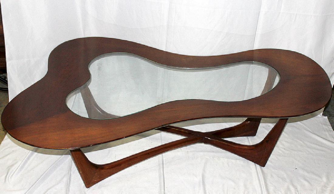 Mid Century Glass & Walnut Coffee Table