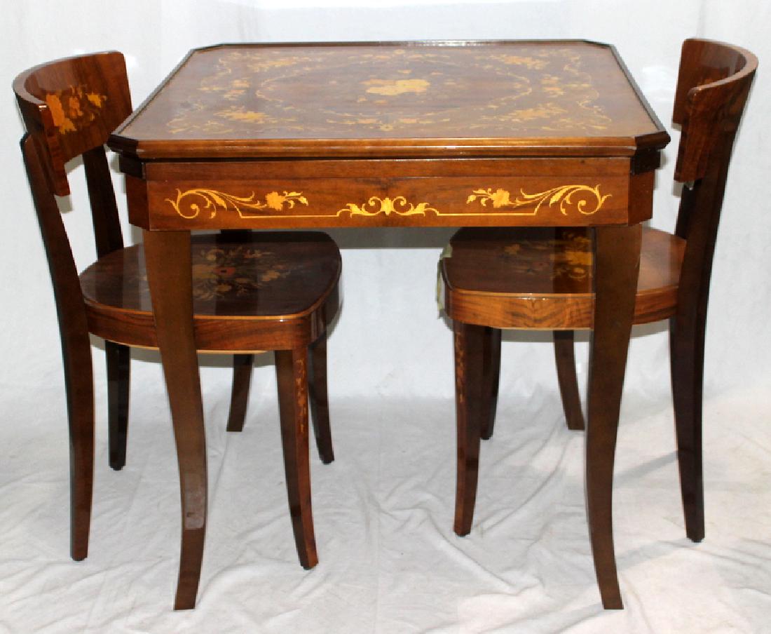Italian Inlaid Game Table With (2) Chairs