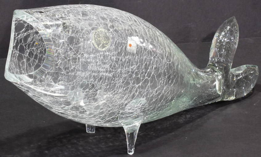 Vintage Blenko Clear Crackle Glass Fish