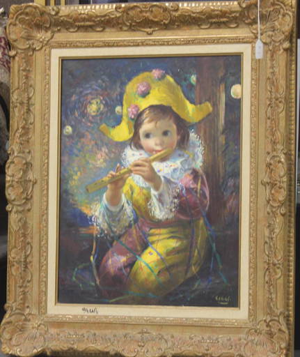Cobal 'Jester Boy Playing Flute' Oil On Canvas, Signed - Mar 10, 2019 ...