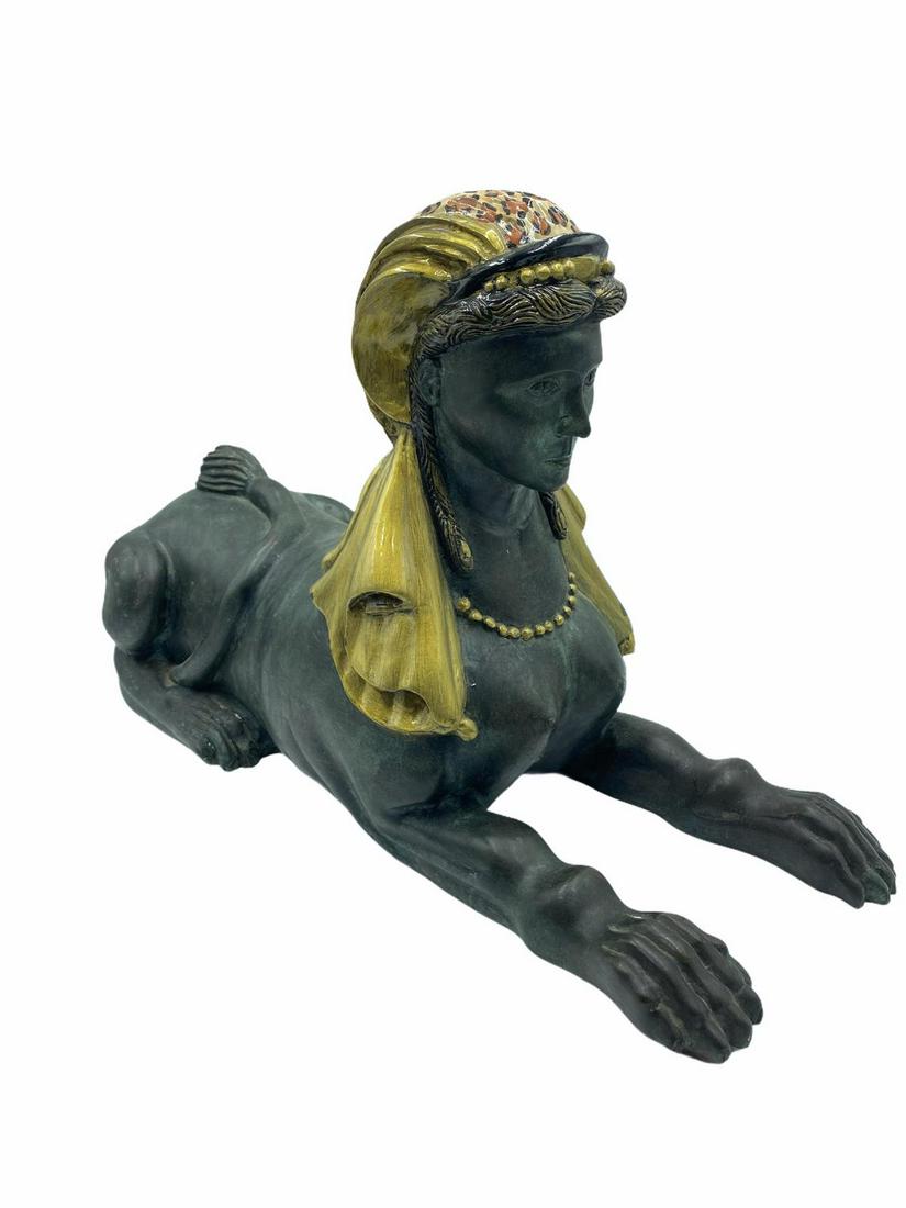 Egyptian Bronze Sphinx With Gold Leaf Accents