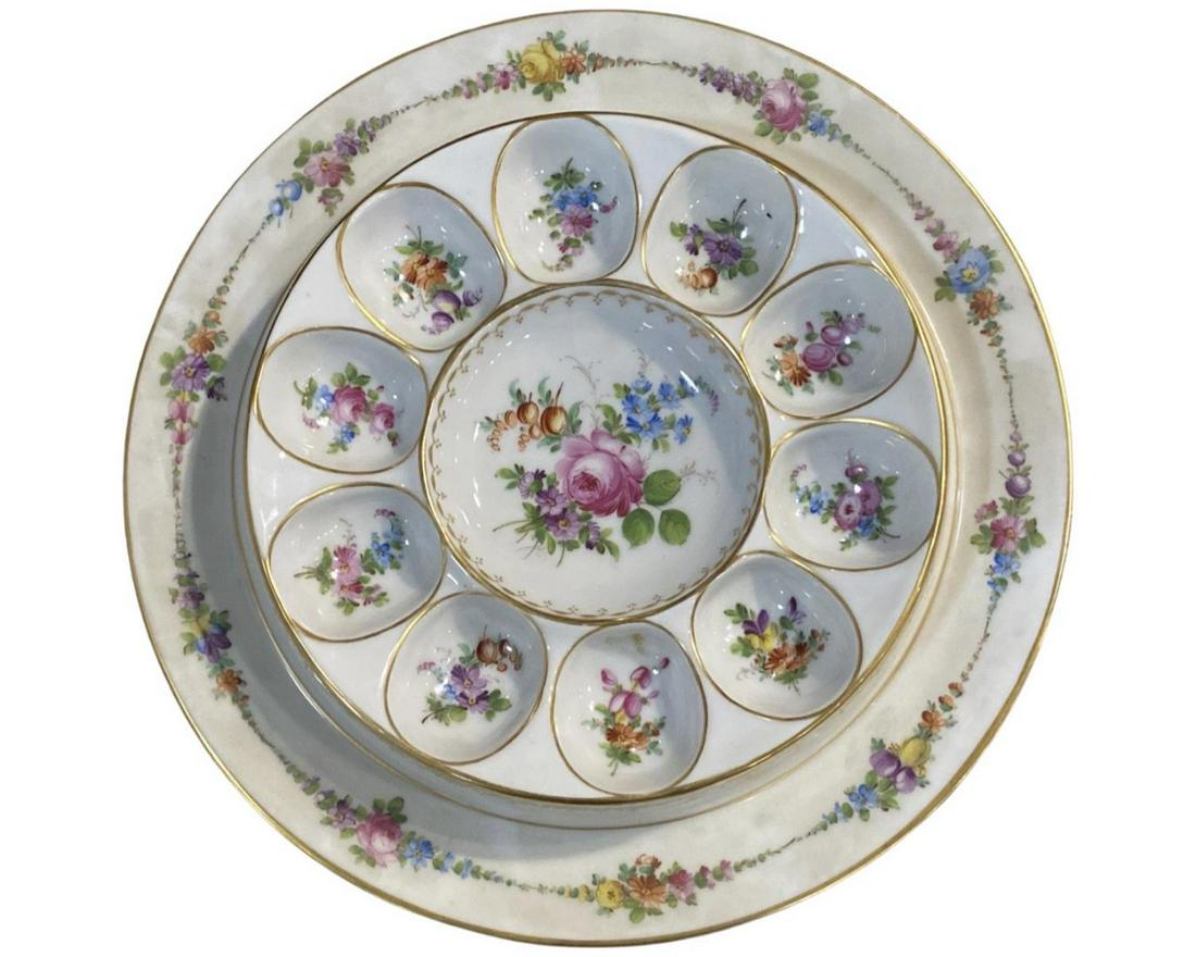 Dresden Hand Painted Porcelain Flower Pattern Oyster Plate