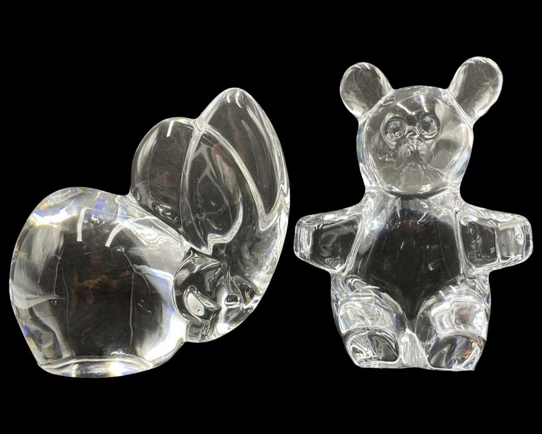 Lot Of 2 Daum & Orrefors Clear Glass Animal Sculptures