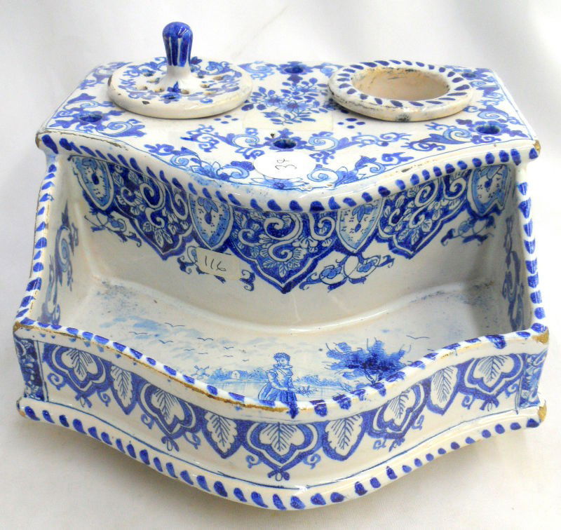 244: Antique Blue & White Porcelain Inkwell