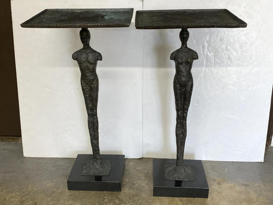 Pair of Giacometti Style Bronze Figural End Tables in the Style of ...