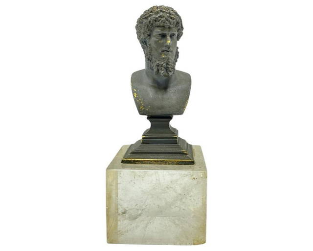 Bronze Bust Sculpture Of Marcus Aurelius On Rock Crystal Base