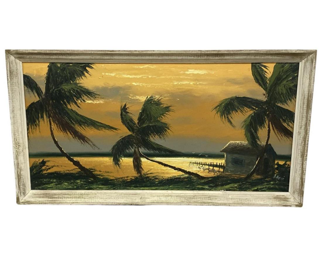 Signed Alfred Hair (1941-1970) Florida Highwaymen Oil Painting on Upson ...