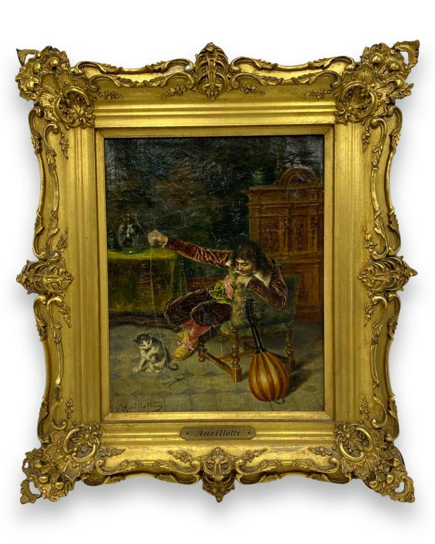 Signed Torello Ancillotti (italian, 1844-1899) Painting On Canvas Board ...