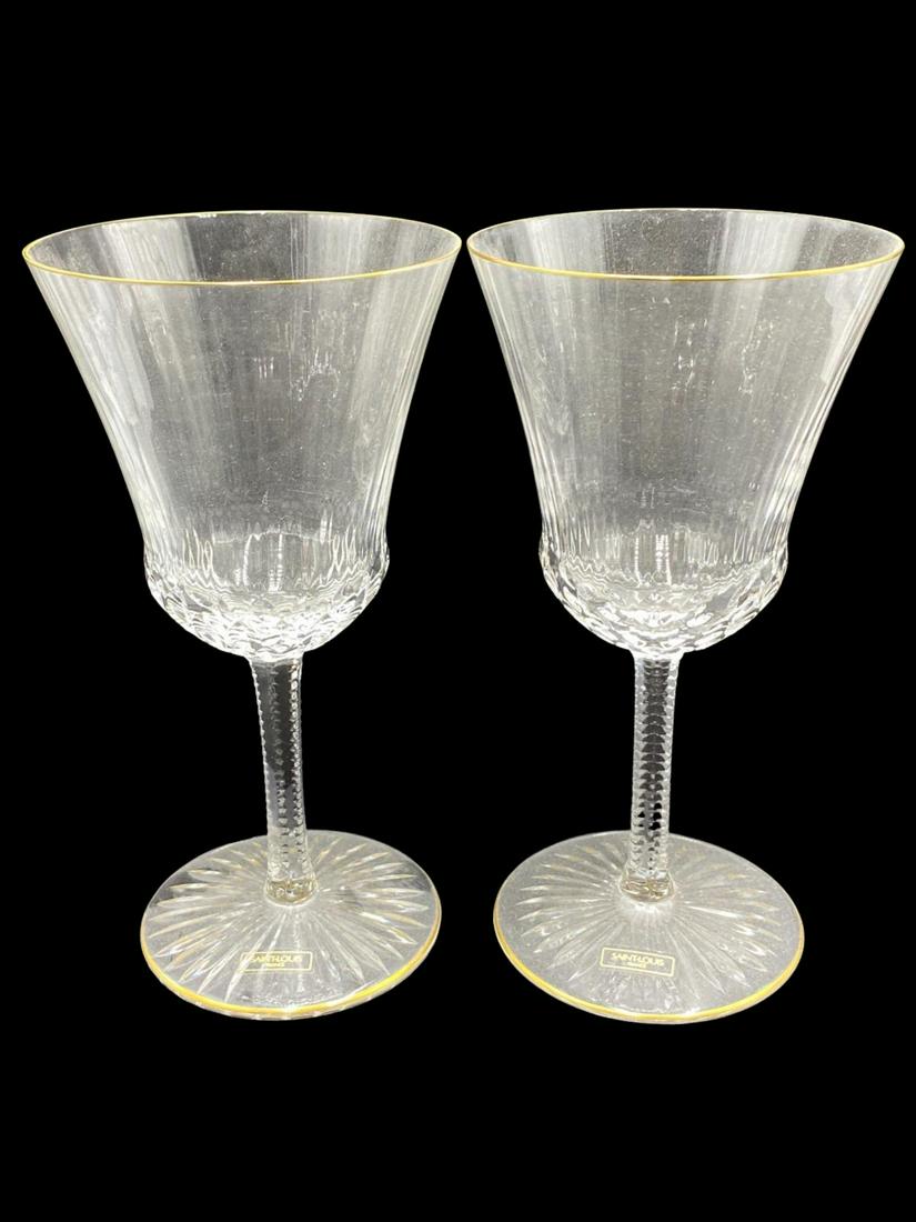 Pair Of Saint Louis Apollo Gold Wine Glasses