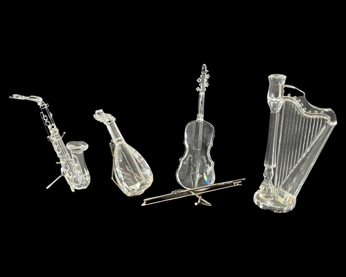 Lot Of Four Swarovski Crystal Musical Instruments Auction