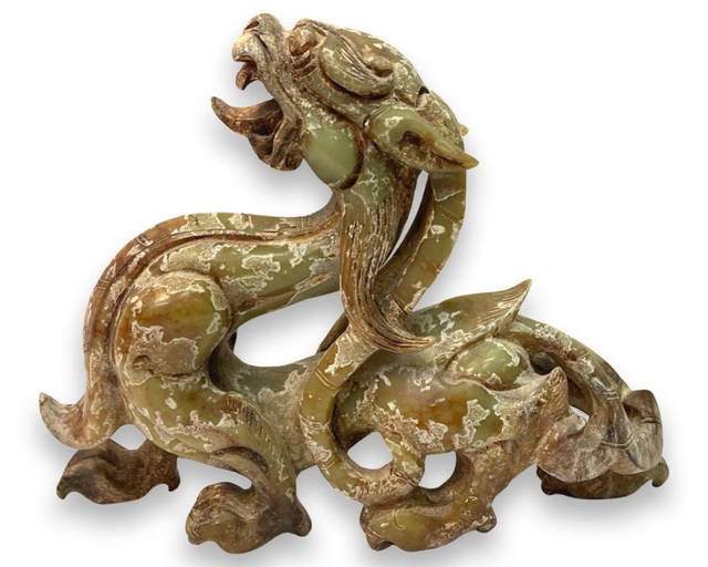 Chinese Carved Celadon Jade Dragon Statue