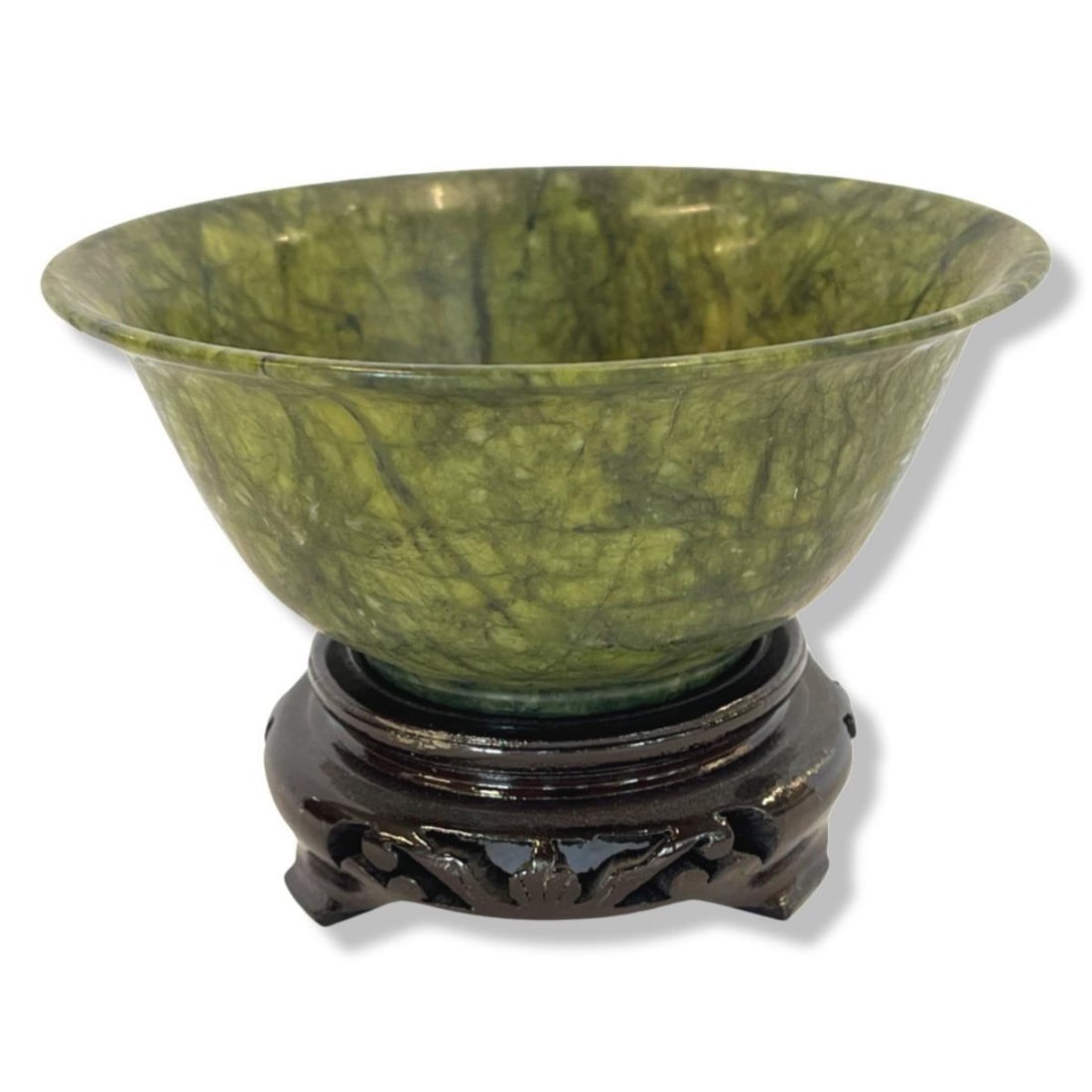 Chinese Spinach Jade Bowl With Stand Auction
