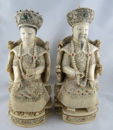 Chinese Hand Carved Ivory King & Queen