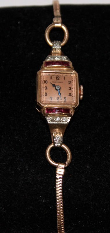 Antique Ollendorff 14kt Rg Ruby & Diamond Watch