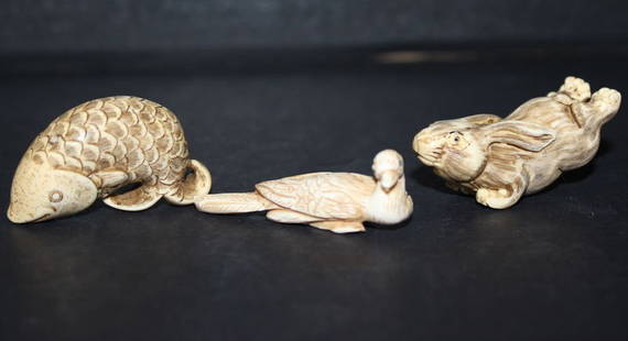 3 Japanese Carved Ivory Erotic Netsuke