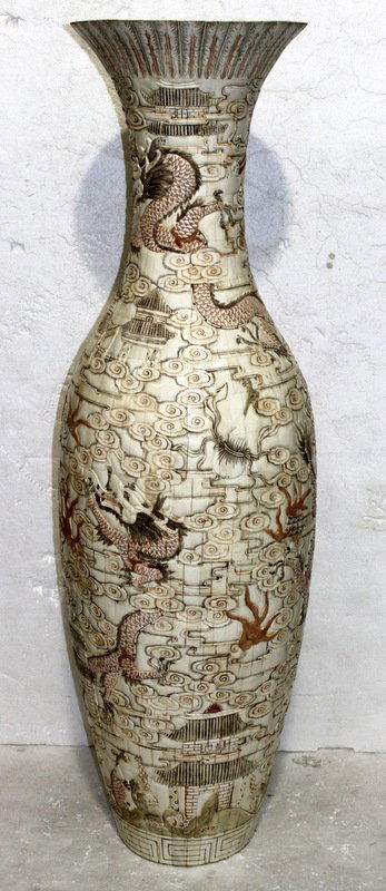 Monumental Chinese Carved Bone Figural Vase
