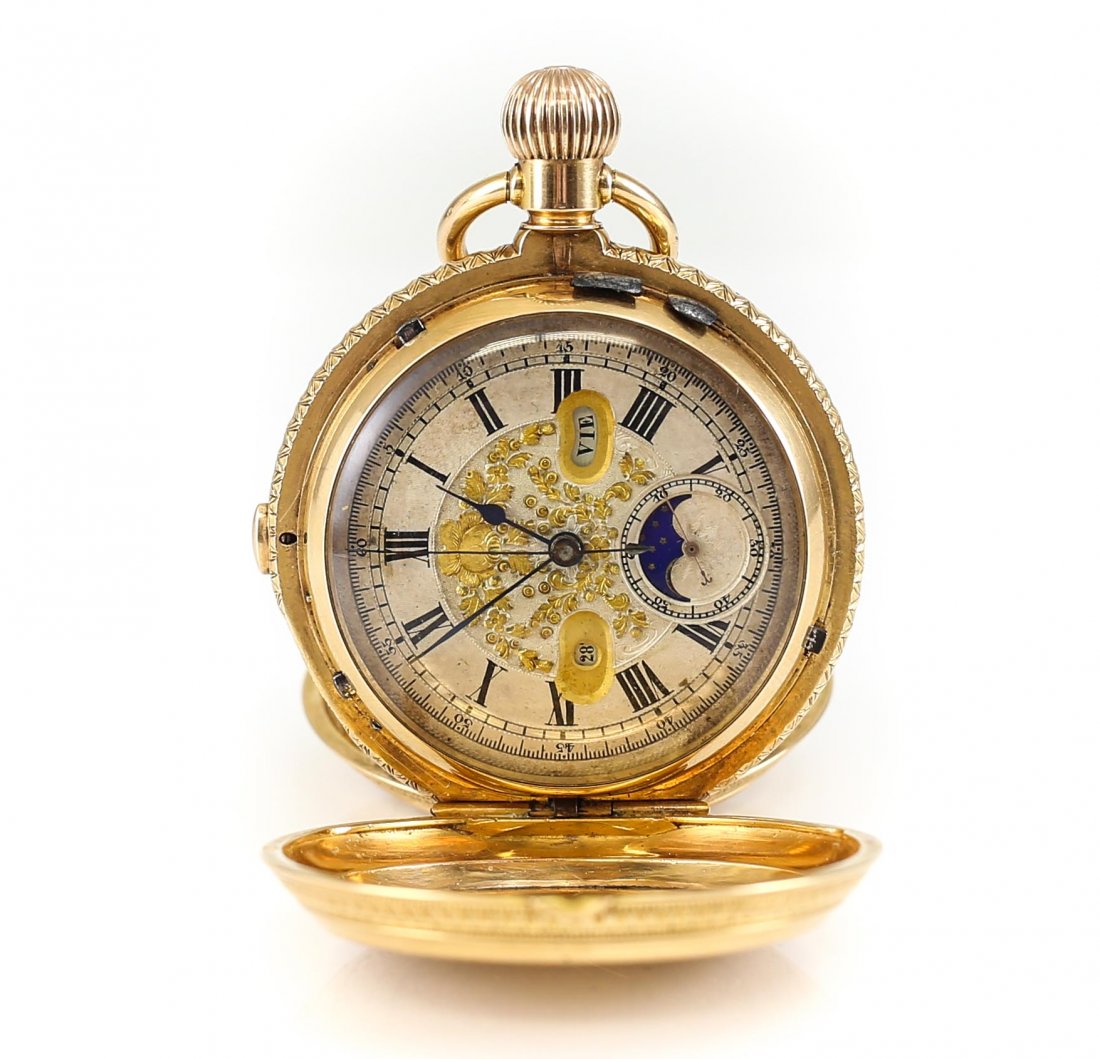 Day Date 18k Gold Moon Phase Breguet Pocket Watch