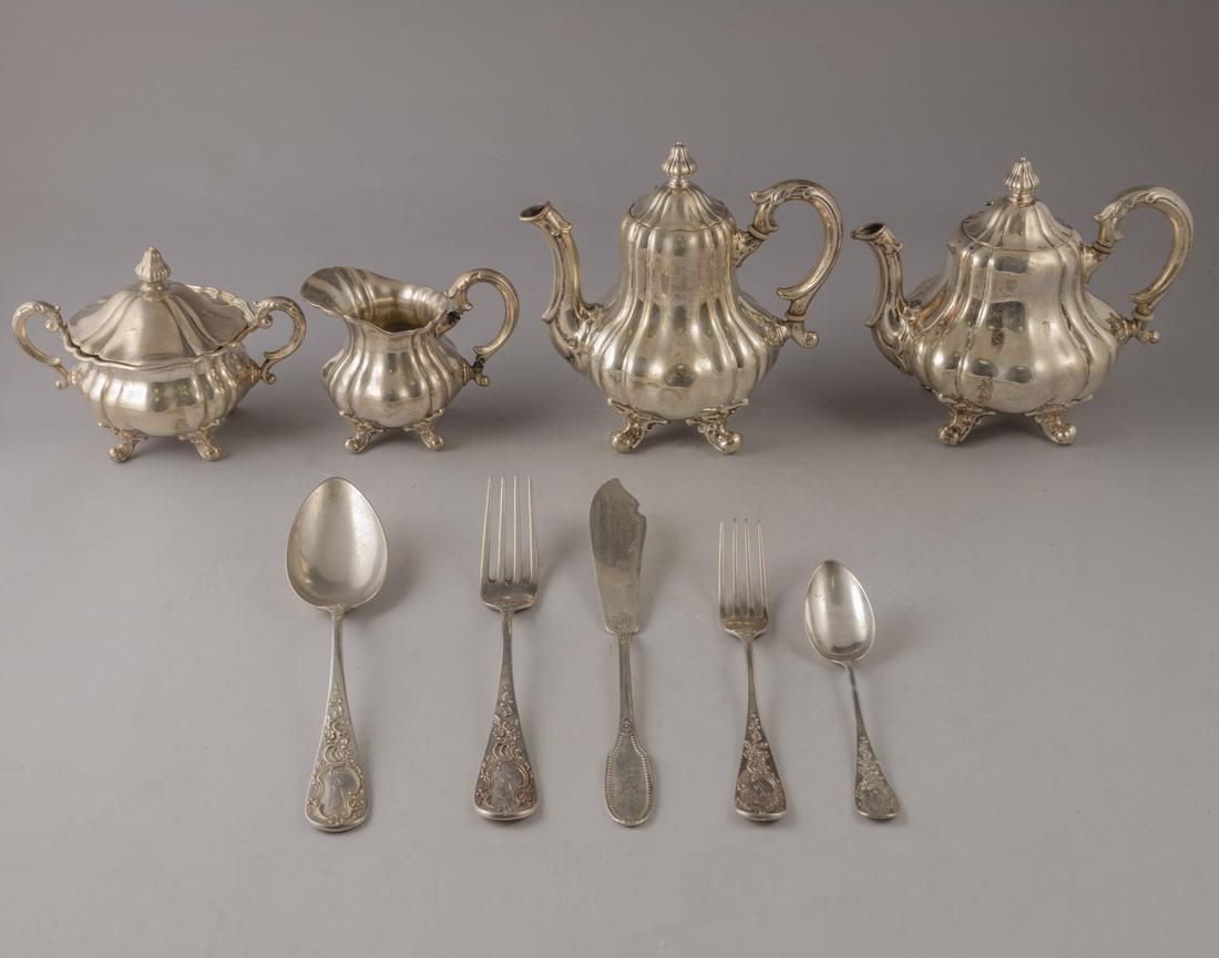 German Silver Tea Set and Silverware