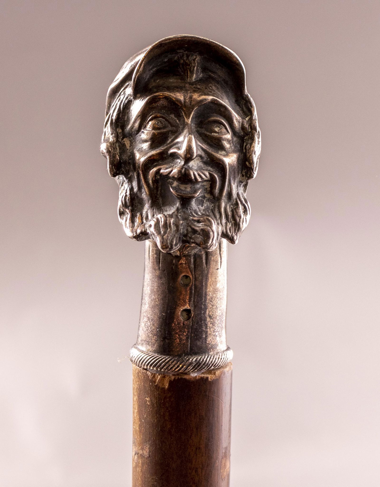 Wood & Silver Cane, Jewish Figure Auction