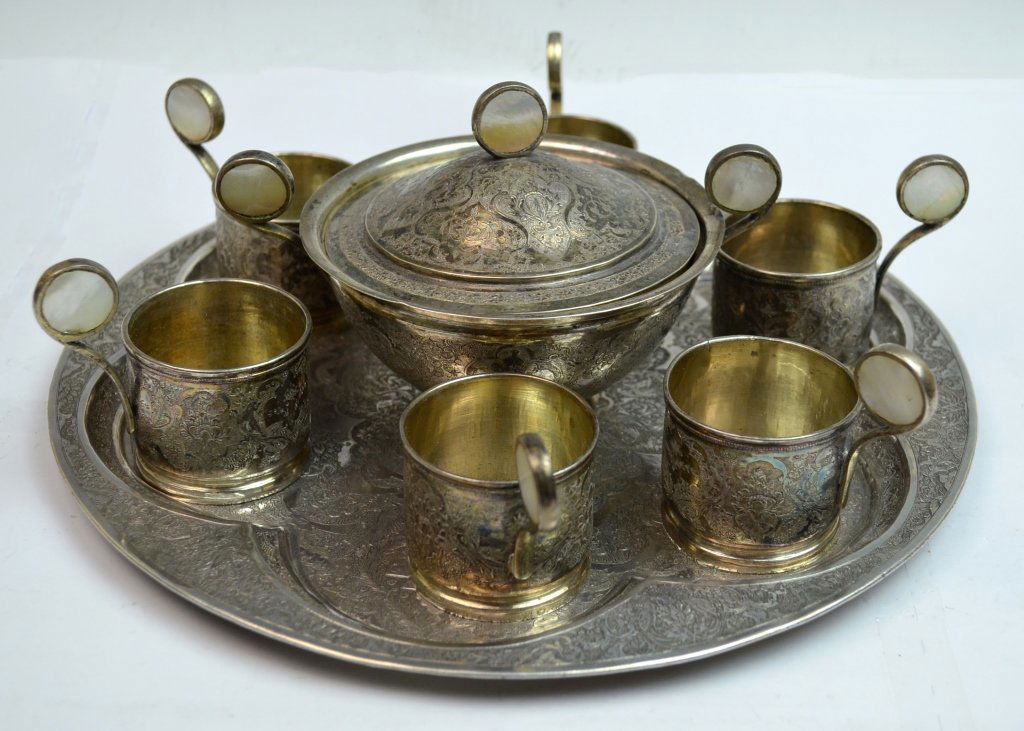 Persian Silver Tea Set With Mark