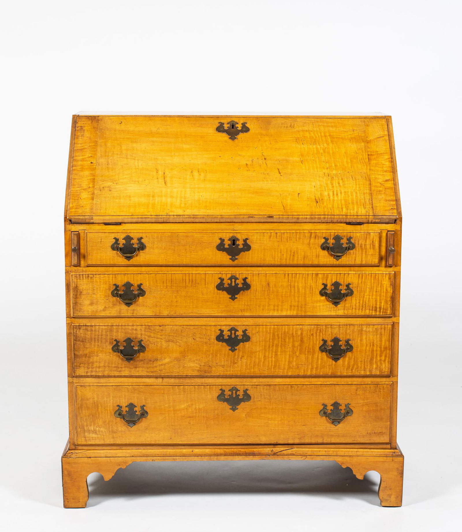 Tiger Maple Chippendale Style Slant Front Desk